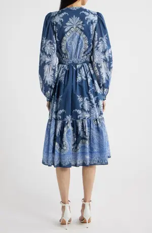 Kobi Halperin Kai Print Long Sleeve Midi Dress