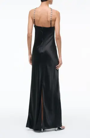 Staud Cadence Shark Tooth Strap Satin Maxi Dress - Black