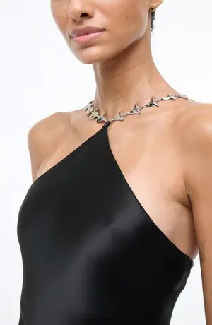 Staud Cadence Shark Tooth Strap Satin Maxi Dress - Black
