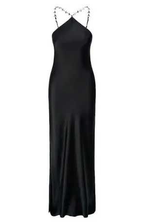 Staud Cadence Shark Tooth Strap Satin Maxi Dress - Black