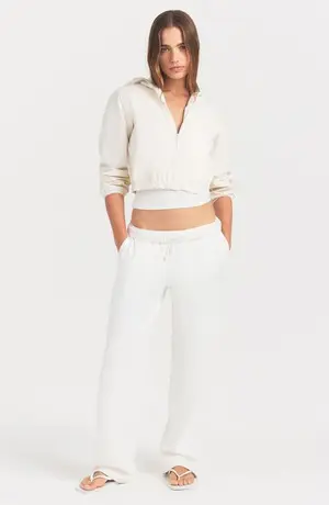 SKIMS Swiss Cotton Crop Zip Hoodie - Egret