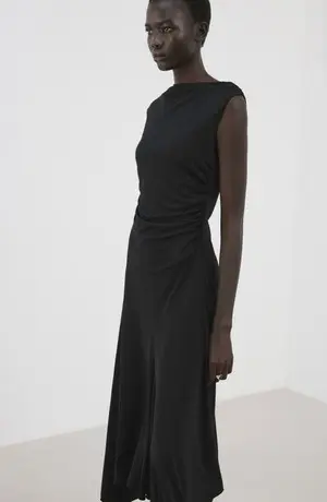 Mango Sandy Asymmetric Hem Ruched Maxi Dress - Black