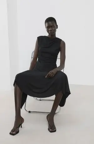 Mango Sandy Asymmetric Hem Ruched Maxi Dress - Black