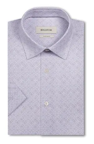 Bugatchi Miles Ooohcotton® Geometric Print Short Sleeve Button-up Shirt - Ivory