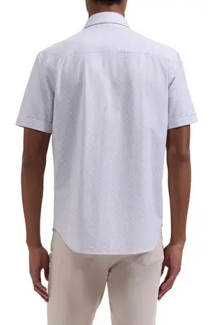Bugatchi Miles Ooohcotton® Geometric Print Short Sleeve Button-up Shirt - Ivory