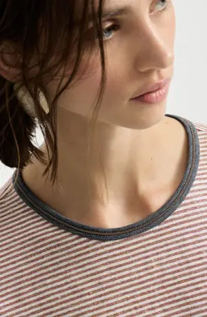 Brunello Cucinelli Striped Jersey T-shirt - Orange