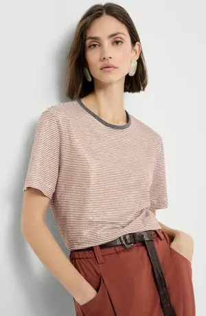 Brunello Cucinelli Striped Jersey T-shirt - Orange