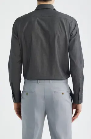 Zanella Bassano Tailored Fit Solid Stretch Cotton Twill Dress Shirt - Charcoal