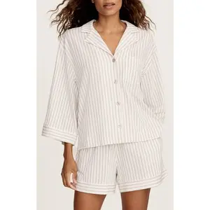 PETITE PLUME Olivia Stripe Pima Cotton Short Pajamas - Beige