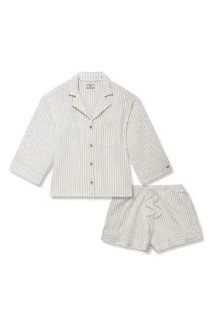 PETITE PLUME Olivia Stripe Pima Cotton Short Pajamas - Beige