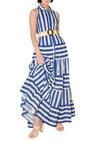 FREEMARKET Striped Sleeveless Maxi Dress - Blue/ivory