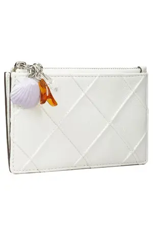 Tory Burch Fleming Charm Distressed Leather Zip Card Case - Cirrus Cloud
