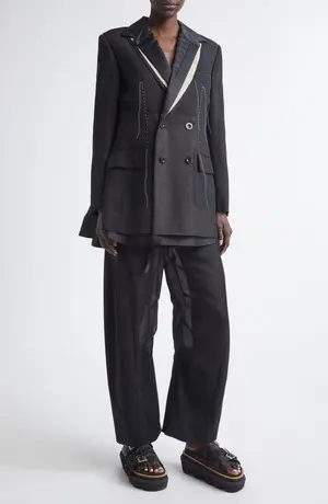 Sacai Belted Barrel Leg Pants - Black