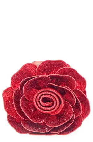 Judith Leiber Rose Crystal Clutch - Silver Red