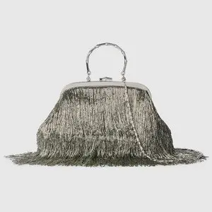 Gucci Crystal Fringe Medium Evening Top Handle Bag Metal - Silver