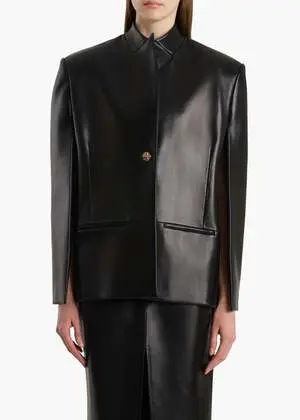 Khaite Dolso Leather Cape Jacket - Black
