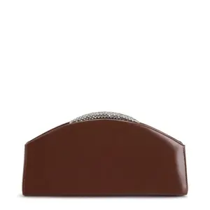 GIUSEPPE ZANOTTI Leather Clutch With Pavé Crystal Jewel Accessory - Brown