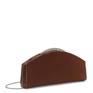 GIUSEPPE ZANOTTI Leather Clutch With Pavé Crystal Jewel Accessory - Brown