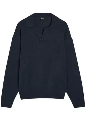 BOSS Open Collar Virgin Wool Jumper