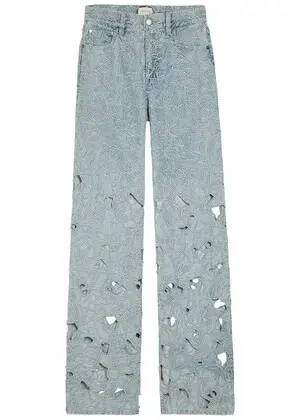 Alice + Olivia Embroidered Cut-out Wide-leg Jeans