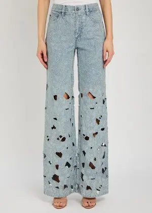 Alice + Olivia Embroidered Cut-out Wide-leg Jeans