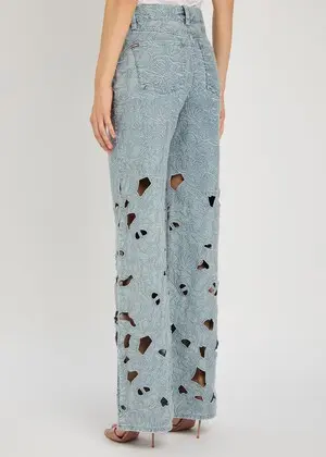 Alice + Olivia Embroidered Cut-out Wide-leg Jeans