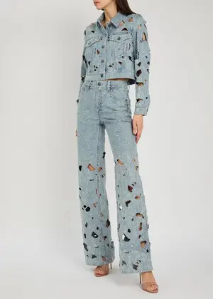 Alice + Olivia Embroidered Cut-out Wide-leg Jeans