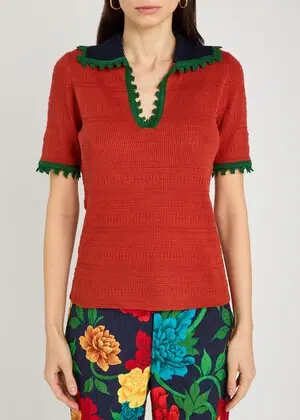 La DoubleJ Picket Textured Cotton-blend Polo Top