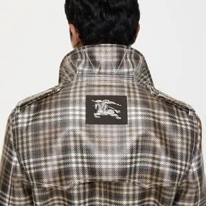Burberry Long Check Coated Raffia-effect Foxfield Trench Coat