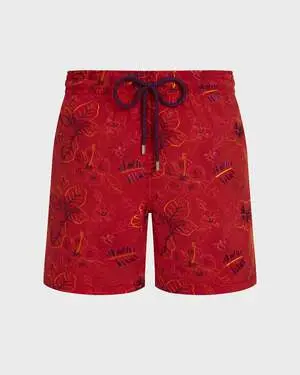 Vilebrequin Island Flowers Embroidered Swim Trunks Limited Edition - Red