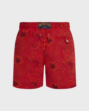 Vilebrequin Island Flowers Embroidered Swim Trunks Limited Edition - Red