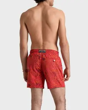 Vilebrequin Island Flowers Embroidered Swim Trunks Limited Edition - Red