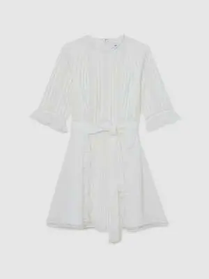 REISS Armina Lace-detail Belted Mini Dress