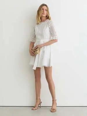 REISS Armina Lace-detail Belted Mini Dress