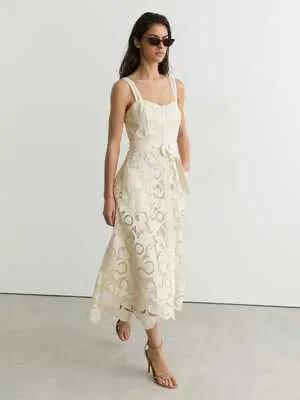 REISS Kerina Cotton-blend Lace Midi Dress