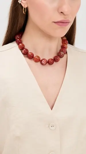 Madewell Oversized Stone Bead Choker Necklace - Cherry