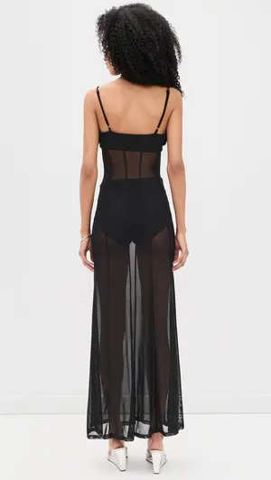 RUNAWAY THE LABEL Sheer Flower Trim Maxi Dress