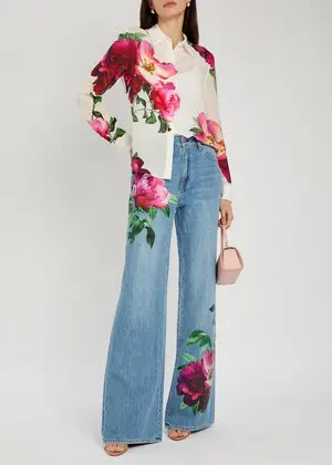 Alice + Olivia Floral-print Straight-leg Jeans - Blue