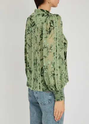 Alice + Olivia Arlette Devoré Chiffon Blouse - Green