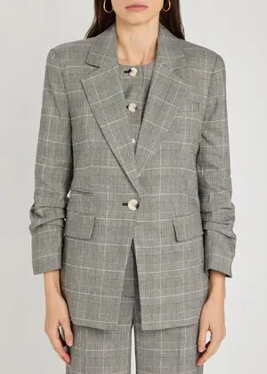 Veronica Beard Battista Checked Linen-blend Blazer - Black