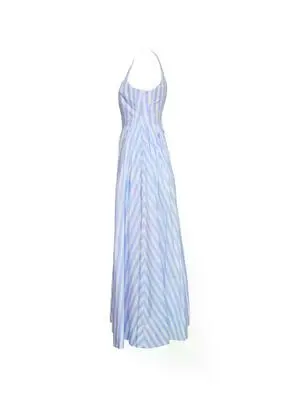 Sportmax Cotton Poplin A-line Dress With Square Neck And Stripes - Blue