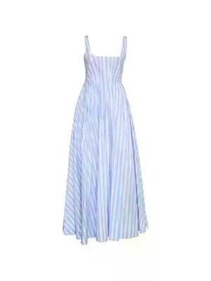 Sportmax Cotton Poplin A-line Dress With Square Neck And Stripes - Blue