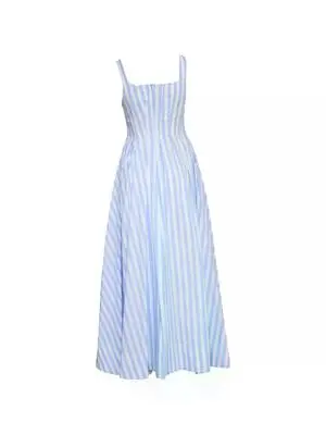 Sportmax Cotton Poplin A-line Dress With Square Neck And Stripes - Blue