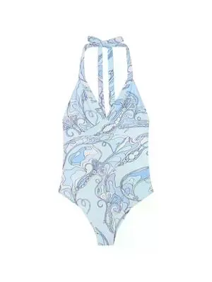 Emilio Pucci Orchidee-print Halterneck Swimsuit - Blue