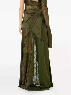 Blumarine Panelled Lace-overlay Skirt - Green