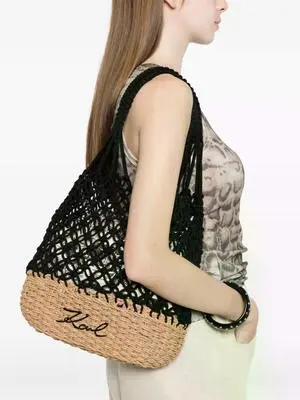 Karl Lagerfeld Raffia And Mesh Beach Bag