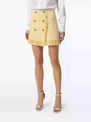 Elisabetta Franchi Bouclé Fringed Button Mini Skirt - Yellow