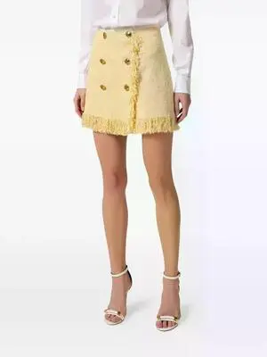 Elisabetta Franchi Bouclé Fringed Button Mini Skirt - Yellow