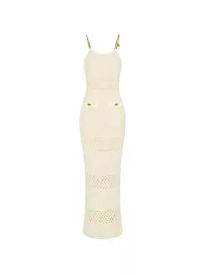 Elisabetta Franchi Cut-out Chain Bouclé Maxi Dress - Neutrals