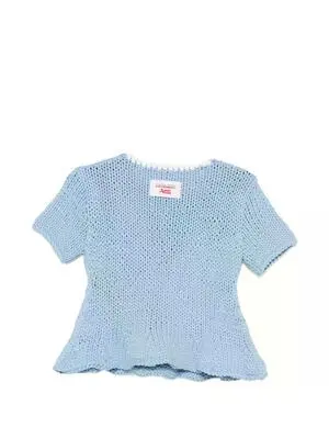 CHARLES JEFFREY Flared-hem Short-sleeve Sweater